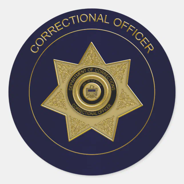 Correctional Officer Badge,Gold-Blue-Round Sticker | Zazzle