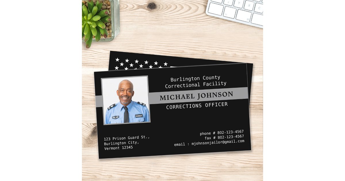 Correctional Officer Custom Photo Thin Gray Line Business Card | Zazzle