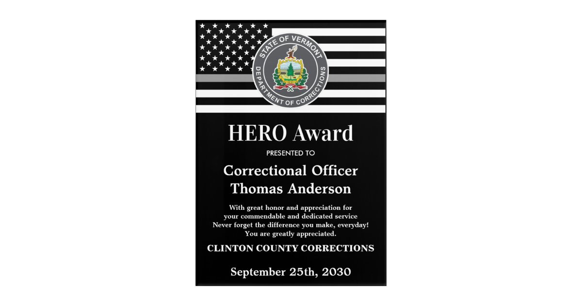 Correctional Officer HERO Award Department Logo Acrylic Print | Zazzle