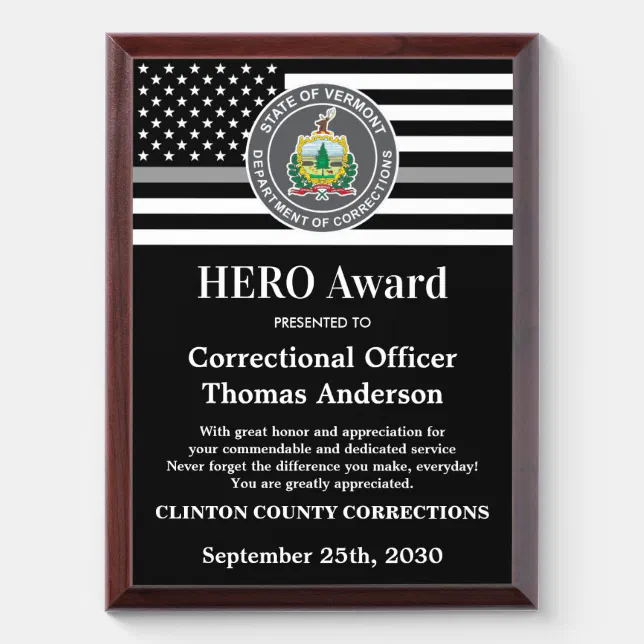 Correctional Officer HERO Department Logo Award Plaque | Zazzle