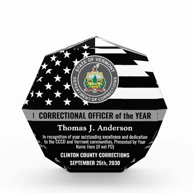 Correctional Officer Of The Year Logo Gray Line Ac Acrylic Award | Zazzle