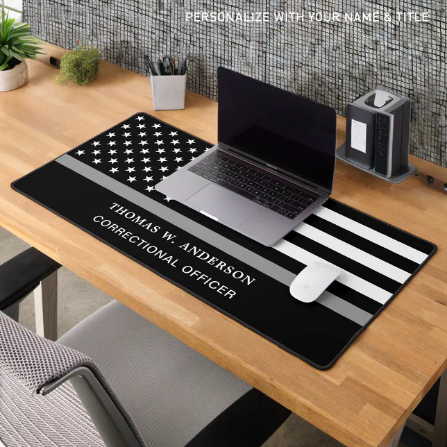 Correctional Officer Personalized Thin Gray Line Desk Mat | Zazzle