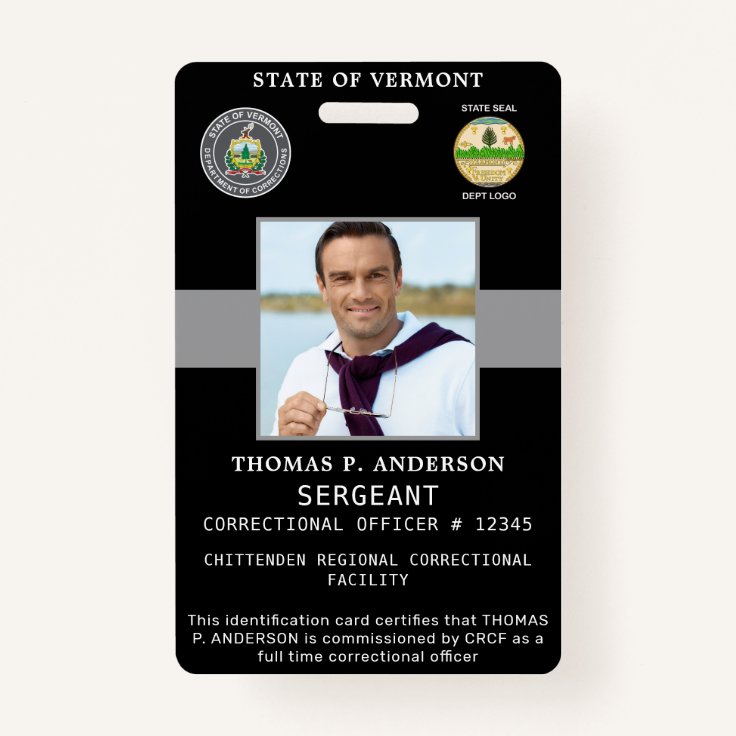 Correctional Officer Professional Logo Photo ID Badge | Zazzle