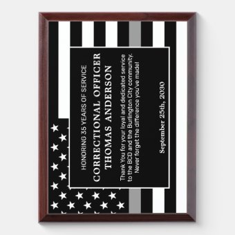 Correctional Officer Retirement Thin Gray Line Award Plaque | Zazzle