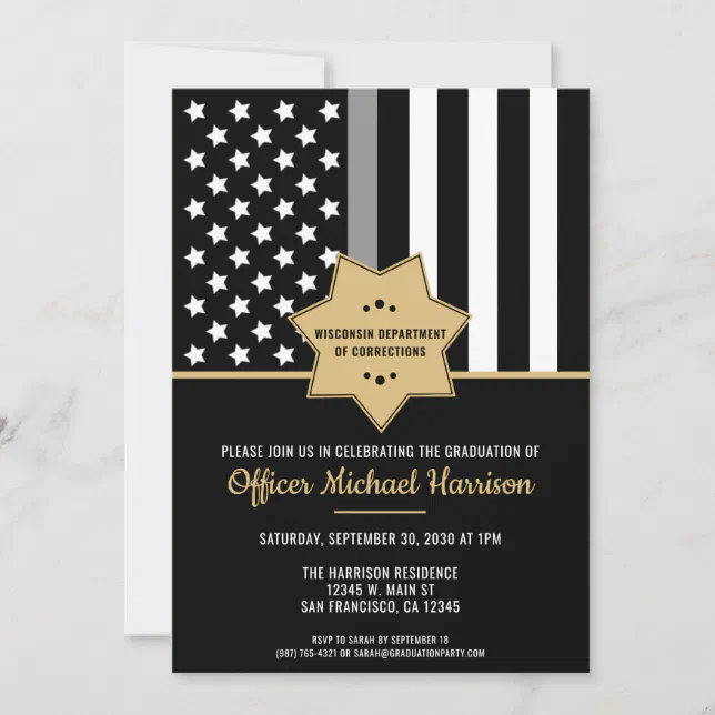 Corrections Officer Graduation Party Flag Invitation | Zazzle