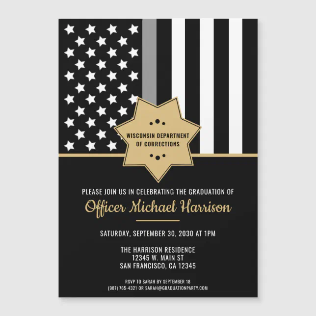 Corrections Officer Graduation Party Flag Magnetic Invitation | Zazzle