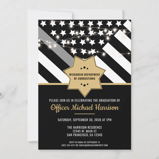 Corrections Officer Graduation Party Silver Line Invitation | Zazzle