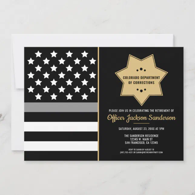 Corrections Officer Retirement Silver Line Party Invitation | Zazzle