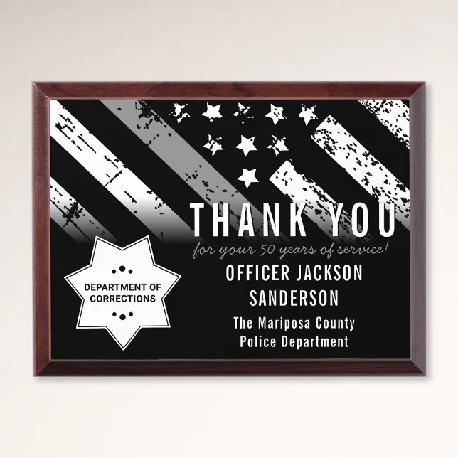 Corrections Officer Retirement Thin Silver Line Award Plaque | Zazzle