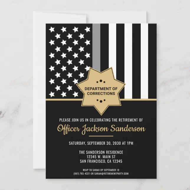 Corrections Officer Retirement Thin Silver Line Invitation | Zazzle