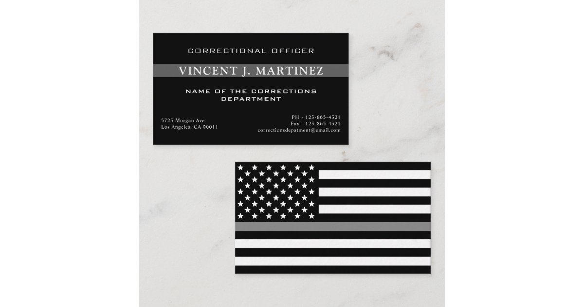 Corrections Officer Thin Silver Line Flag Business Card | Zazzle