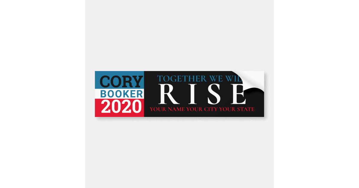 Cory Booker 2020 Exclusive Together We Will Rise Bumper Sticker | Zazzle
