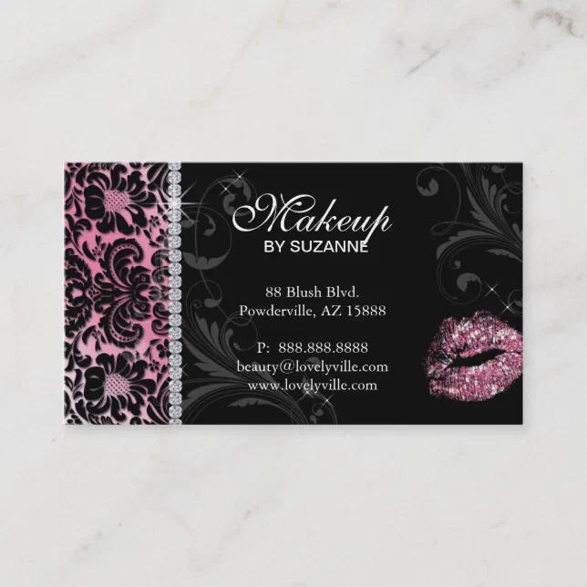 Cosmetologist Business Card Floral Glitter Pink | Zazzle