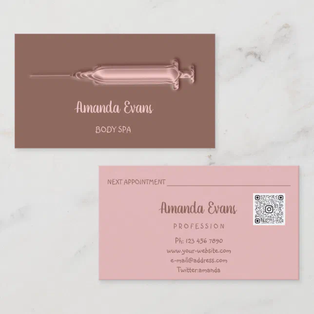 Cosmetologist Syringe Botox Injections Rose Brown Appointment Card | Zazzle