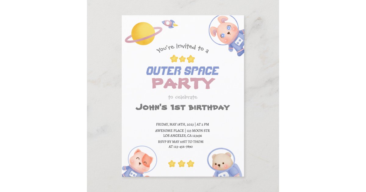 Cosmic Adventure: Outer Space Party Postcard | Zazzle