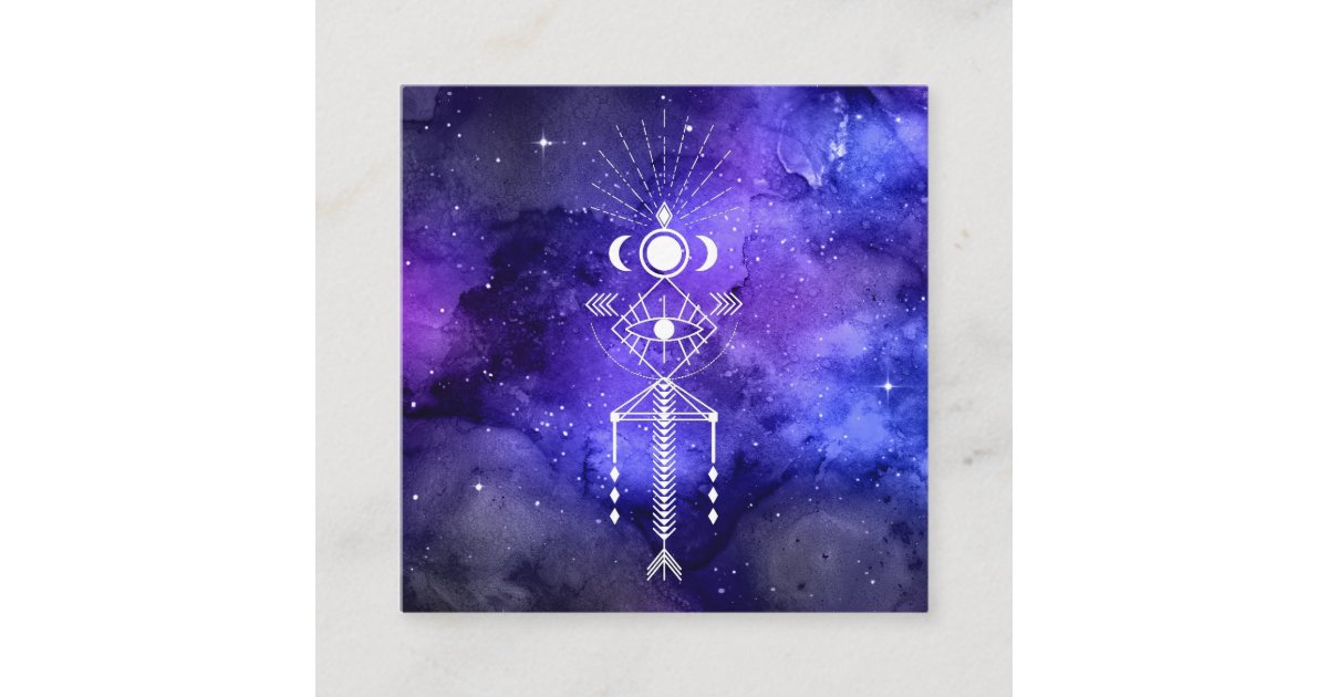 Cosmic Aztec Tribal Sacred Celestial Shaman Square Business Card | Zazzle
