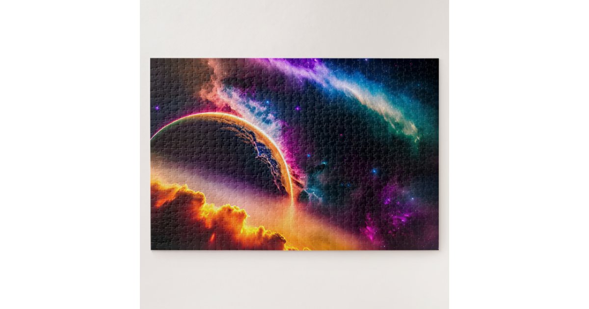 Cosmic Colorful Clouds and Stars in Outer Space Jigsaw Puzzle | Zazzle