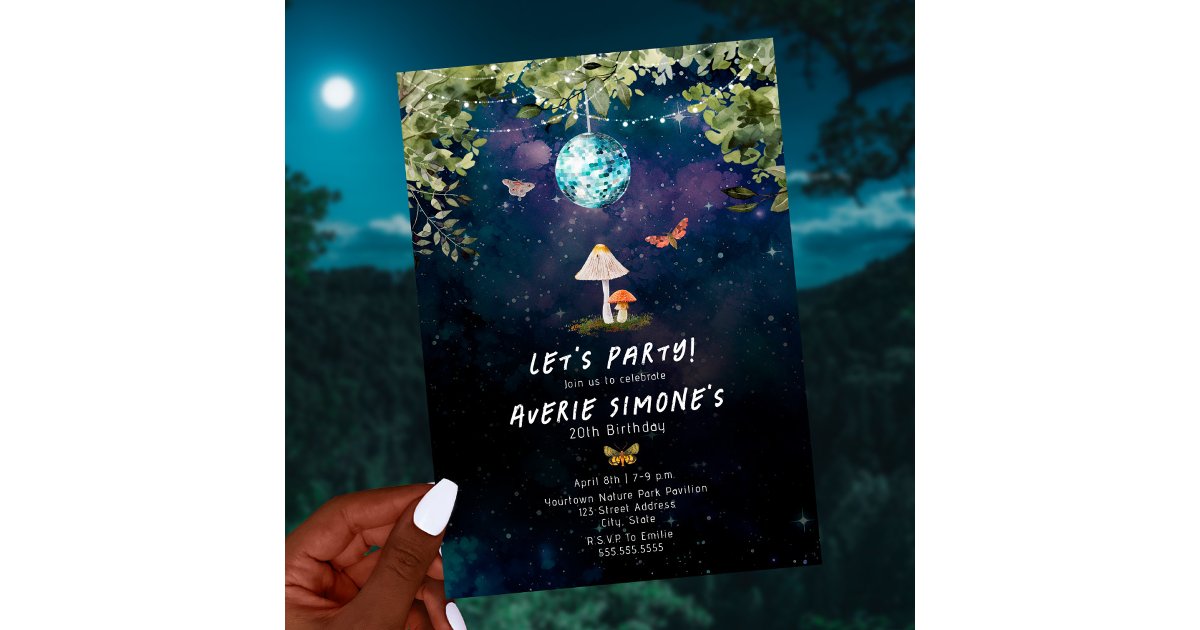 Cosmic Cottagecore Disco Woodland Birthday Party Invitation | Zazzle