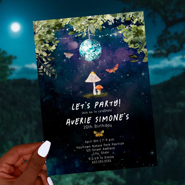 Cosmic Cottagecore Disco Woodland Birthday Party Invitation | Zazzle