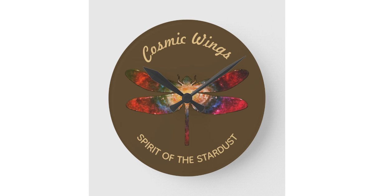 Cosmic Dragonfly • Galaxy Wings (NO NUMBERS) Round Clock | Zazzle