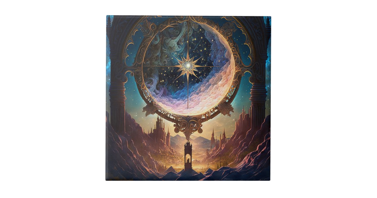Cosmic Fantasy Space Landscape Ceramic Tile | Zazzle