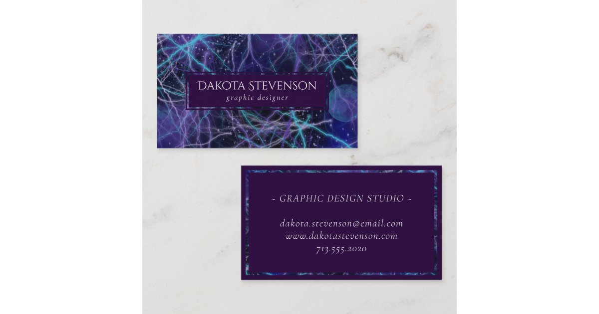 Cosmic Galaxy | Blue Purple and Pink Lightening Business Card | Zazzle