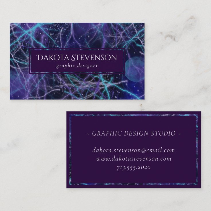 Cosmic Galaxy | Blue Purple and Pink Lightening Business Card | Zazzle