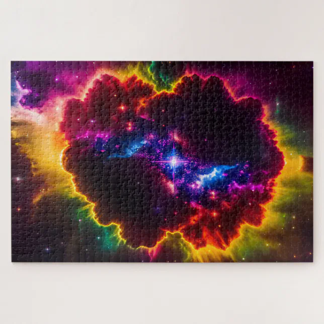 Cosmic Indigo Fantasy Cloud Around a Star in Space Jigsaw Puzzle | Zazzle