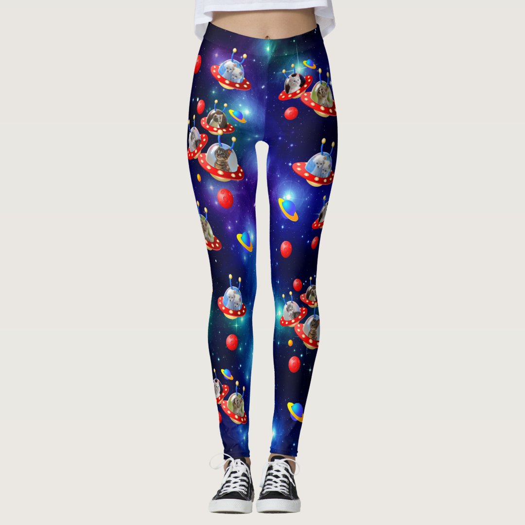 Cosmic Kittens in Alien Spaceship UFO Sci-fi Scene Leggings | Zazzle