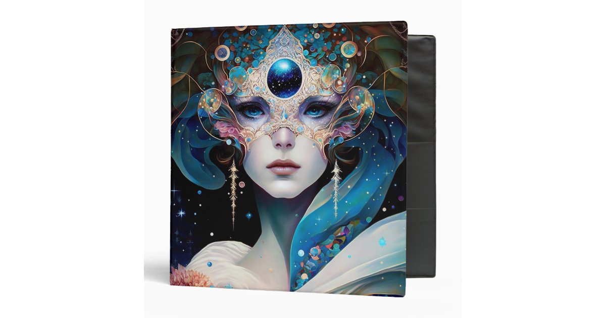 Cosmic Masked Goddess Queen Fantasy Art 3 Ring Binder | Zazzle