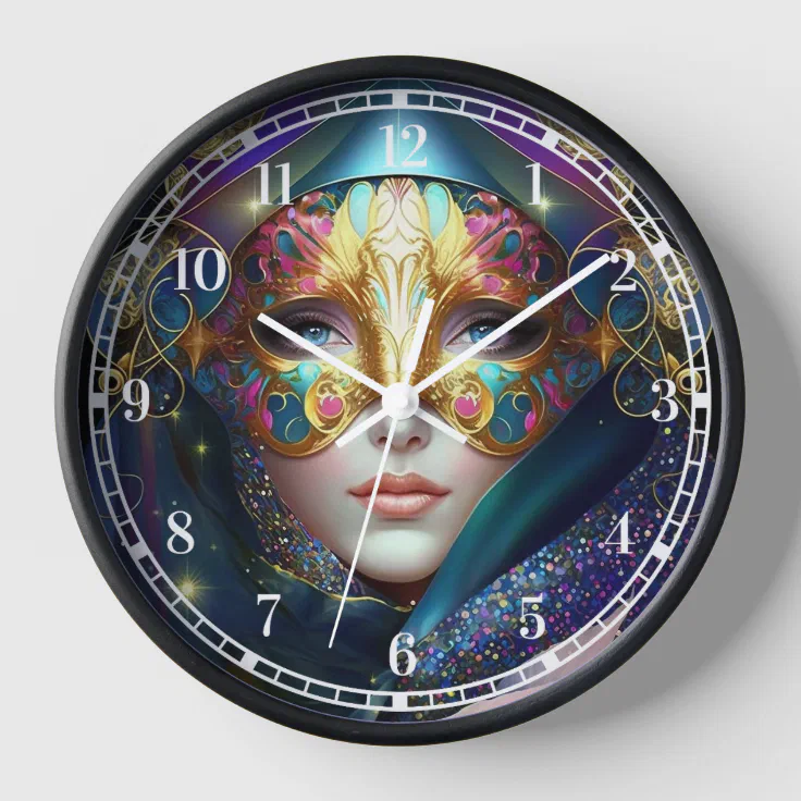 Cosmic Masked Goddess Queen Fantasy Art Clock | Zazzle