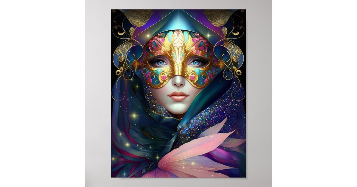 Cosmic Masked Goddess Queen Fantasy Art Poster | Zazzle
