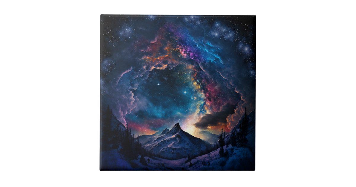 Cosmic Mountain Space Landscape Ceramic Tile | Zazzle