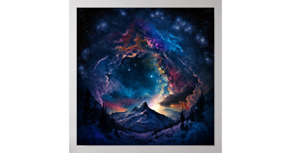 Cosmic Mountain Space Landscape Poster | Zazzle