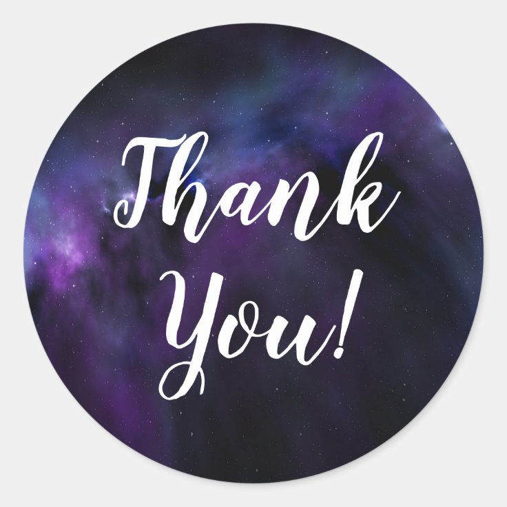 Cosmic Purple Galaxy Thank You Classic Round Sticker | Zazzle