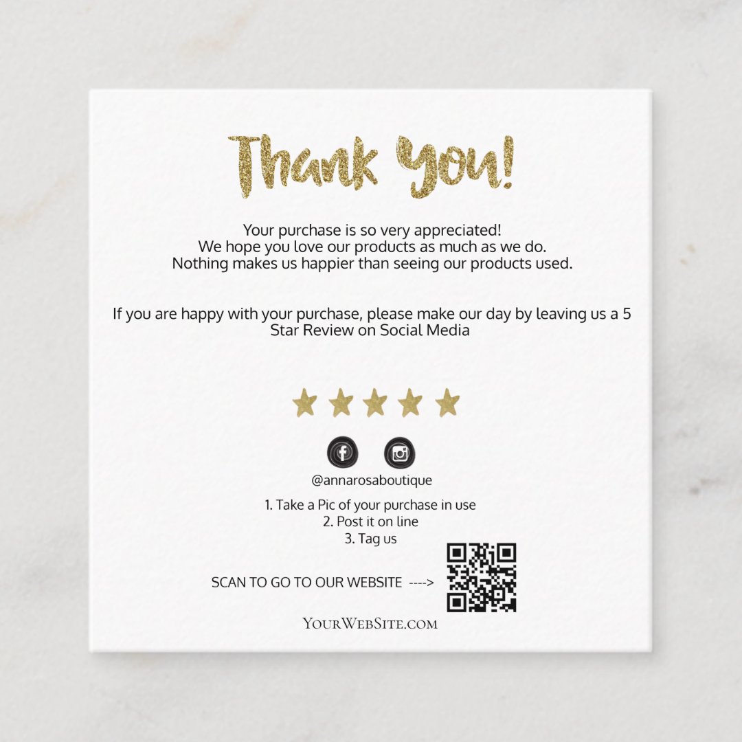 Cosmic QR AP8 THANK YOU Gold Star Review Enclosure Card | Zazzle