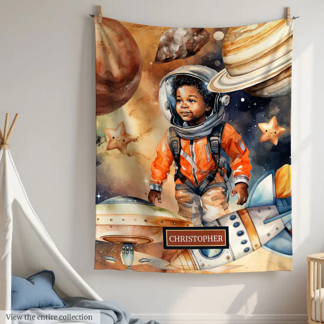 Cosmic Snuggle Blanket Black Skin Boys’ Space Gift | Zazzle