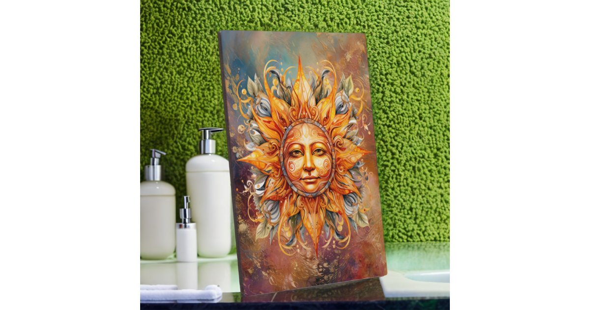 Cosmic Sun Face Digital Art Tabletop Plaque | Zazzle