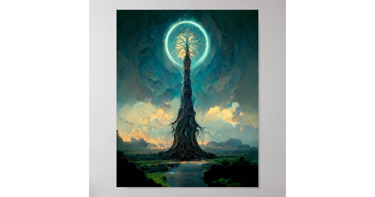 Cosmic Tree Fantasy Art Poster | Zazzle