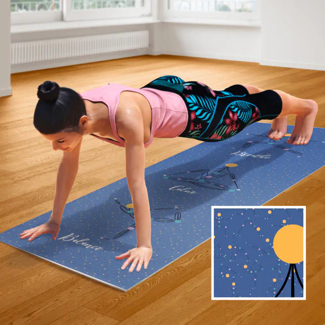 Cosmic Yoga Poses and Phrases Blue Yoga Mat | Zazzle