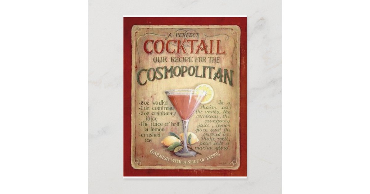 cosmopolitan cocktail recipe postcard | Zazzle