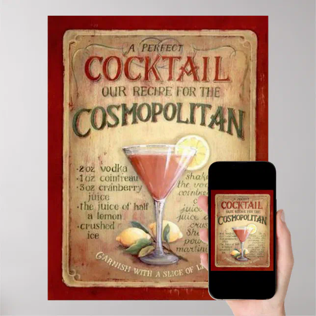 cosmopolitan cocktail recipe poster | Zazzle