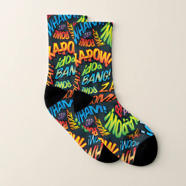 Cosplay Comic Book Pop Art Sounds Superhero Socks | Zazzle