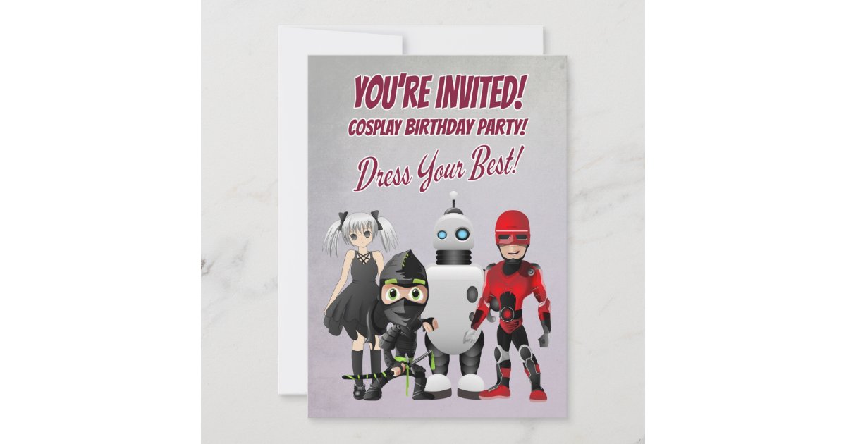 Cosplay Theme Birthday Party with Characters Invitation | Zazzle