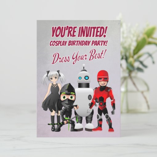 Cosplay Theme Birthday Party with Characters Invitation | Zazzle