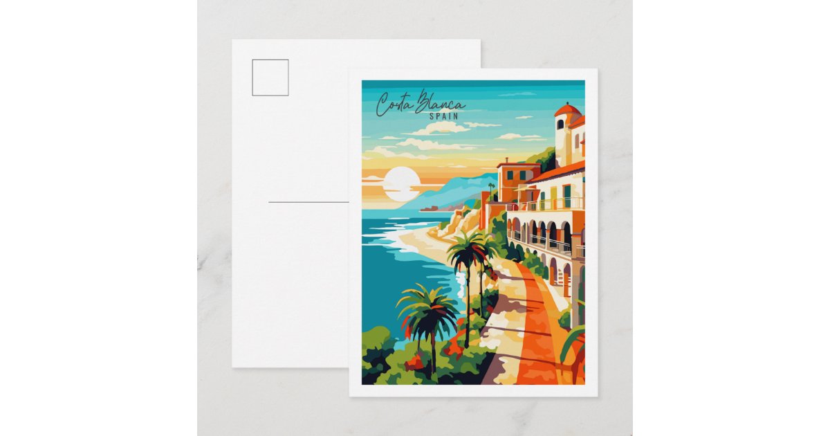 Costa Blanca Spain vintage travel illustration Postcard | Zazzle