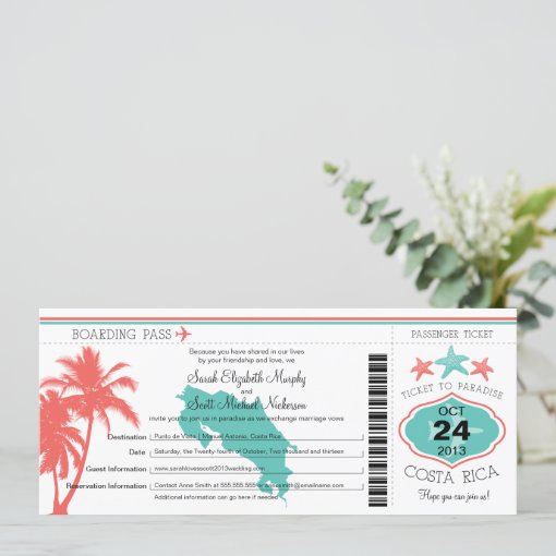 Costa Rica Boarding Pass Wedding Invitation | Zazzle