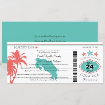 Costa Rica Boarding Pass Wedding Invitation | Zazzle