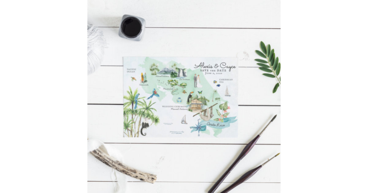 Costa Rica | Destination Wedding Itinerary Map Invitation | Zazzle
