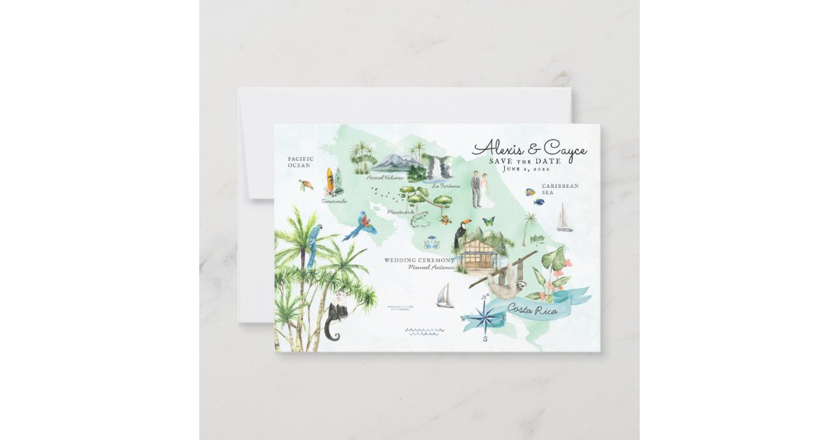 Costa Rica | Destination Wedding Itinerary Map Invitation | Zazzle.com